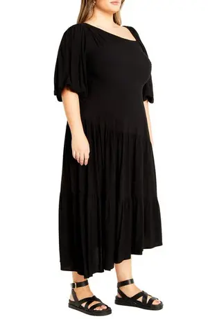 City Chic Asymmetric Ruffle Hem Maxi Dress