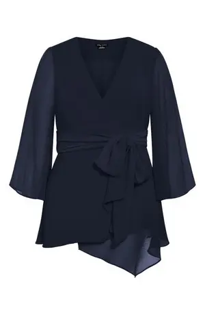 City Chic Ainsley Tie Waist Top - Navy