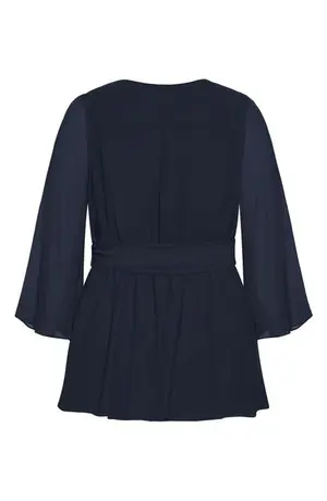 City Chic Ainsley Tie Waist Top - Navy