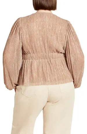 City Chic Metallic Plissé Top