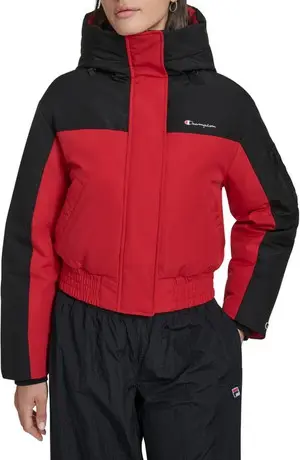 Champion Cropped Ski Bomber Jacket - Black/red