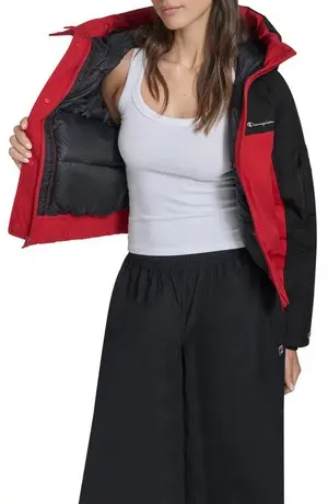 Champion Cropped Ski Bomber Jacket - Black/red