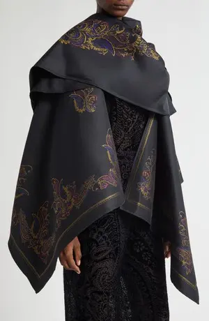 Etro Paisley Cape With Attached Scarf Detail