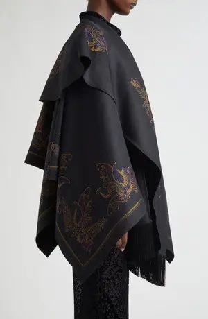 Etro Paisley Cape With Attached Scarf Detail