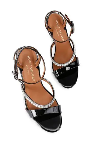 Kurt Geiger Crystal-embellished Patent Ankle Strap Sandals - Black