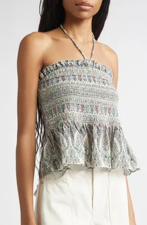 Veronica Beard Damsey Paisley Smock Halter Top