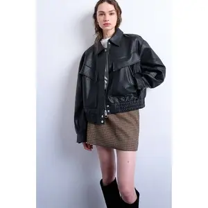 Topshop Boxy Faux Leather Bomber Jacket - Black