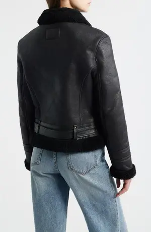 Frye Leather Jacket With Genuine Shearling Trim
