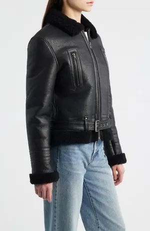 Frye Leather Jacket With Genuine Shearling Trim