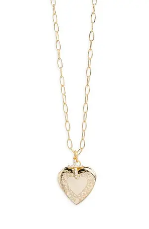 Argento Vivo Pavé Cross Charm & Engraved Heart Locket Necklace - Gold
