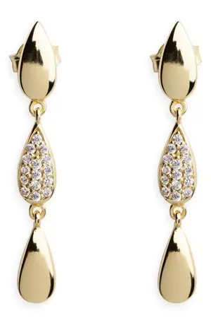 Argento Vivo Linear Pavé Crystal Drop Earrings - Gold