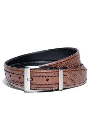 Nike Tour Perforated & Smooth Reversible Leather Belt - Tan/black