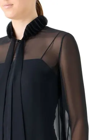 Akris Ruffle Mock Neck Sheer Button-up Shirt