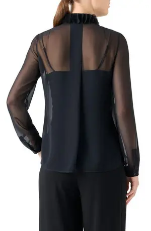 Akris Ruffle Mock Neck Sheer Button-up Shirt