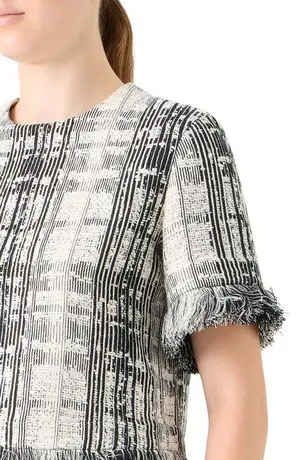 Akris Fringe Plaid Tweed Top