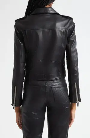 L'Agence Blakely Cropped Leather Biker Jacket - Black