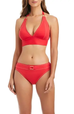 BLEU BY ROD BEATTIE Contrast Stitch Halter Bikini Top - Golden Gate