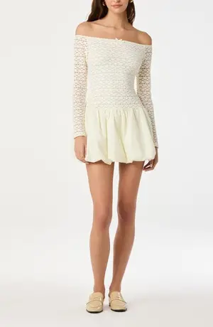 Astr The Label Off-the-shoulder Bubble Mini Dress - Cream