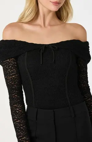 Astr The Label Off-the-shoulder Lace Top With Corset Seams