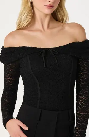 Astr The Label Off-the-shoulder Lace Top With Corset Seams
