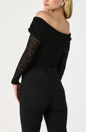 Astr The Label Off-the-shoulder Lace Top With Corset Seams