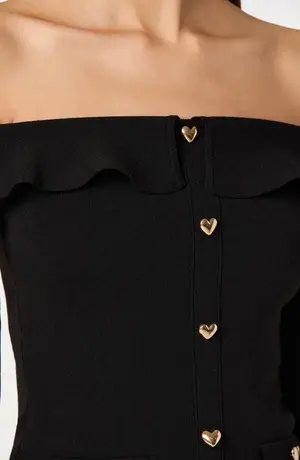 Astr The Label Heart Button Off-the-shoulder Sweater