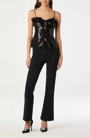 Astr The Label Sequin Ruffle Trim Tie-front Top