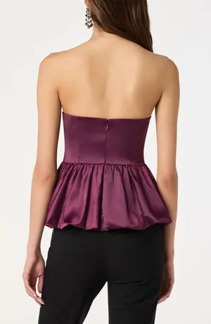 Astr The Label Satin Strapless Peplum Top - Wine
