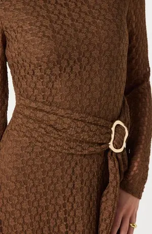 Astr The Label Long Sleeve Lace Midi Dress - Brown