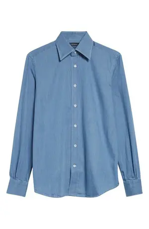 Thom Sweeney Lecce Point Collar Denim Button-up Shirt