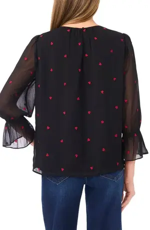 CECE DUPRAZ Embroidered Heart Bell Sleeve High-low Top