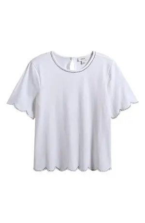 CECE DUPRAZ Embellished Scalloped Trim Jersey Top - Ultra White
