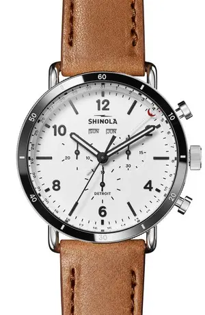 Shinola The Canfield Leather Strap Watch - Cognac/white