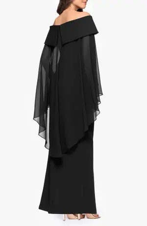 XSCAPE EVENINGS Off-the-shoulder Capelet Cocktail Dress