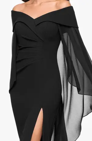 XSCAPE EVENINGS Off-the-shoulder Capelet Cocktail Dress