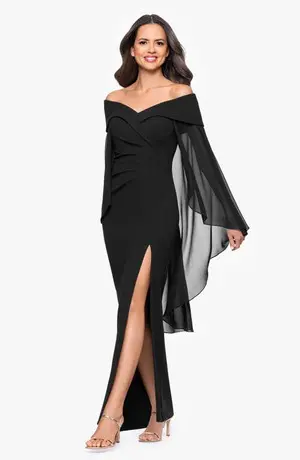XSCAPE EVENINGS Off-the-shoulder Capelet Cocktail Dress