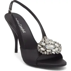 Jeffrey Campbell Triomphe Crystal Embellished Slingback Sandal - Black Satin Pewter