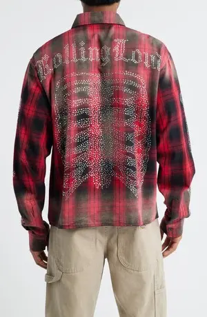 ROLLING LOUD Bones Studded Flannel Button-up Shirt