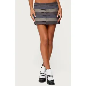 EDIKTED Kezi Mixed Pattern Miniskirt - Dark-gray