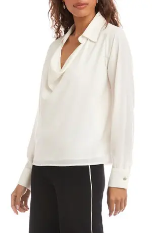 Karen Kane Collared Cowl Neck Top - Cream