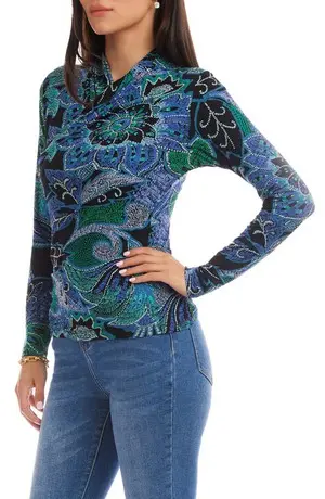 Karen Kane Dotted Floral Crossover Rib Top