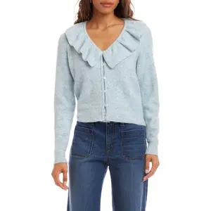 Karen Kane Ruffle V-neck Cardigan - Aqua