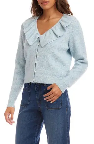 Karen Kane Ruffle V-neck Cardigan - Aqua
