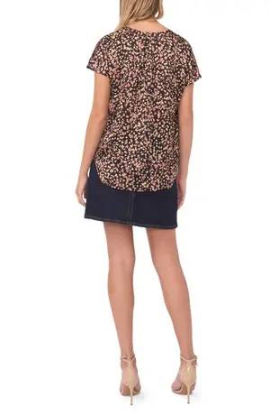 Vince Camuto Floral Split-neck Satin Top