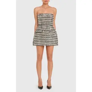 Amanda Uprichard Bethany Metallic Tweed Strapless Romper - Black/white