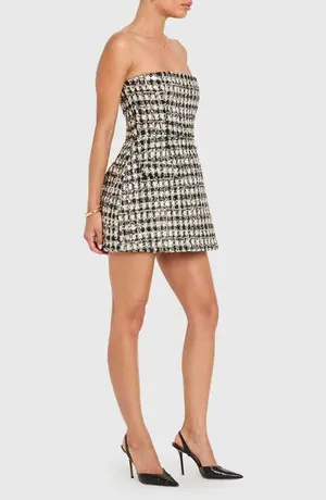 Amanda Uprichard Bethany Metallic Tweed Strapless Romper - Black/white