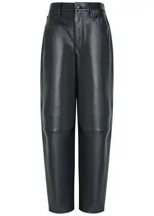 FRAME The Leather Neat Barrel-leg Trousers - Navy