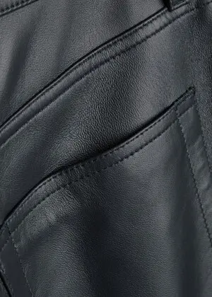 FRAME The Leather Neat Barrel-leg Trousers - Navy
