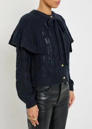 FRAME Cape-effect Cable-knit Wool-blend Cardigan - Navy