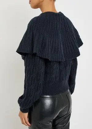 FRAME Cape-effect Cable-knit Wool-blend Cardigan - Navy